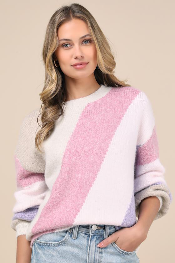 Ivory Multi Striped Sweater - Cute Sweater - Crew Neck Sweater - Lulus