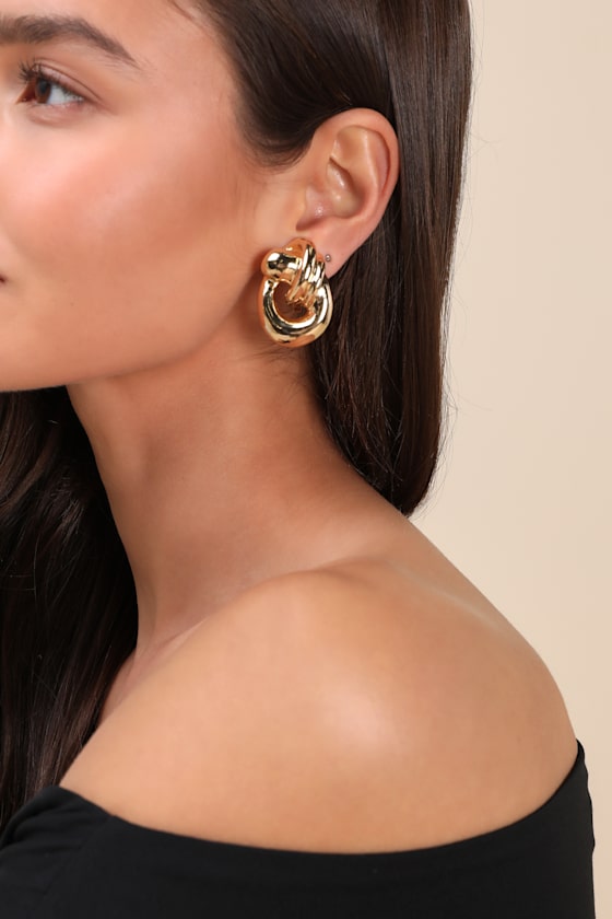 Gold Chunky Earrings - Knotted Earrings - Gold Statement Earrings - Lulus