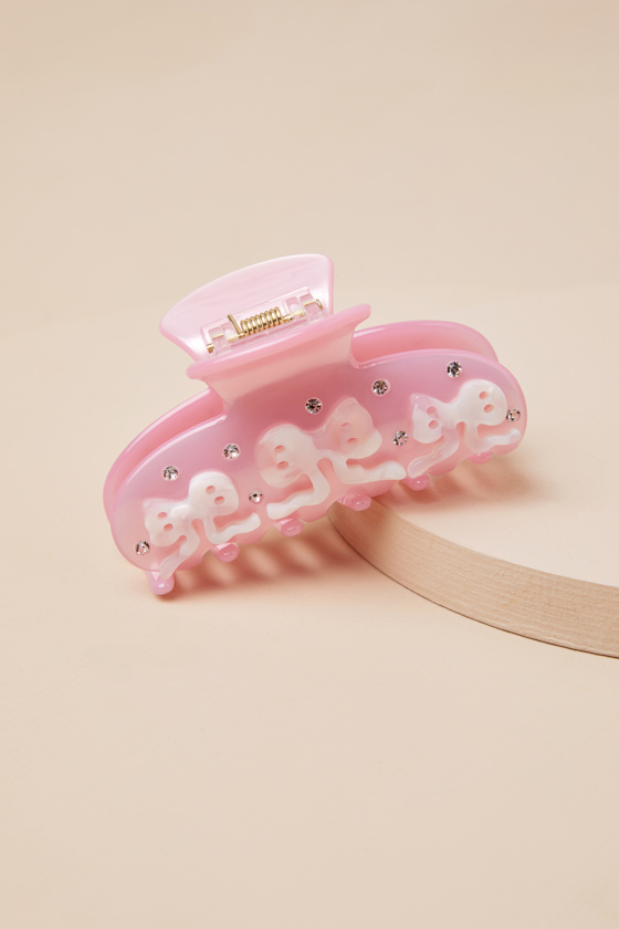 Pink Bow Claw Clip - Claw Clip with Bows - Rhinestone Claw Cip - Lulus