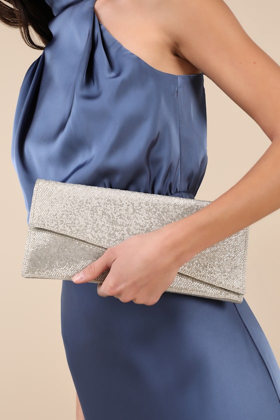 Silver Beaded Clutch - Asymmetrical Clutch - Shiny Clutch - Lulus