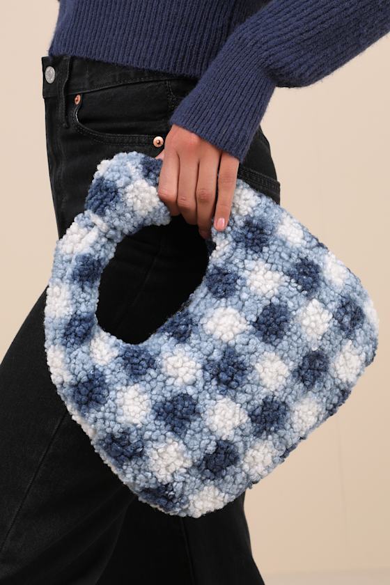 Blue Plaid Handbag - Shearling Handbag - Knotted Handle Handbag - Lulus