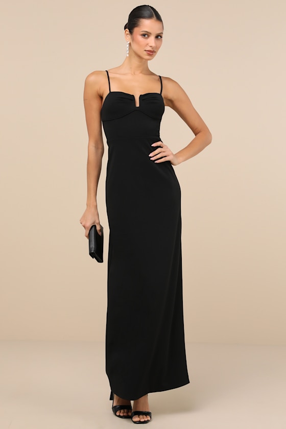 Black Maxi Dress - Column Maxi Dress - Notched U-Bar Dress - Lulus