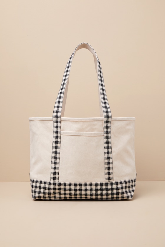 Beige Gingham Tote Bag - Oversized Tote Bag - Canvas Tote Beige Gingham Tote Bag - Oversized Tote Bag - Canvas Tote