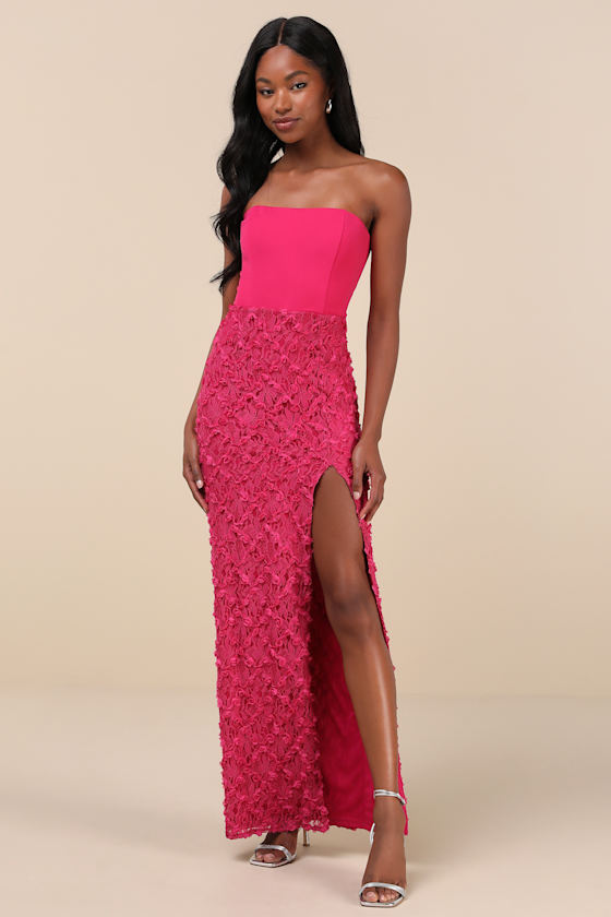 Fuchsia 3D Floral Dress - Maxi Dress - Strapless Dress - Gown - Lulus