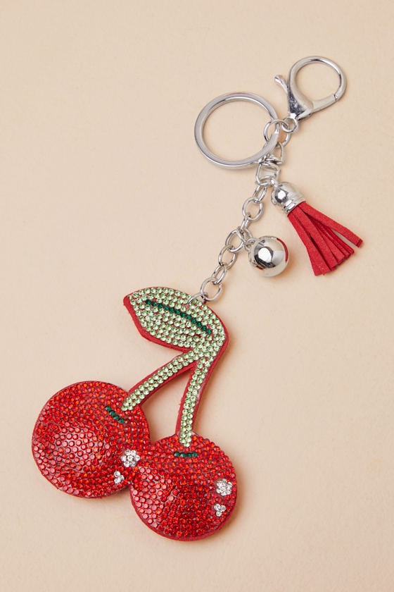 Red Rhinestone Keychain - Cherry Keychain Charm - Bag Charm - Lulus