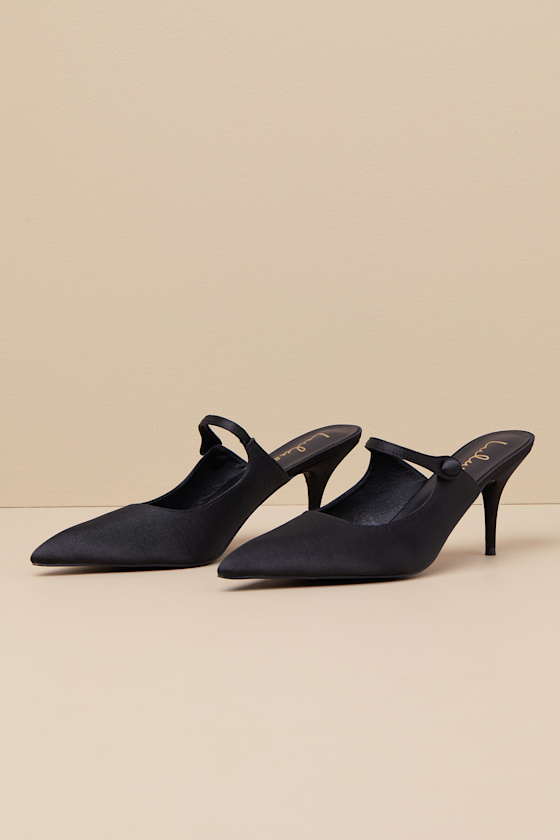 Black Satin Pumps - Pointed-Toe Mule Pumps - Black Mule Pumps - Lulus