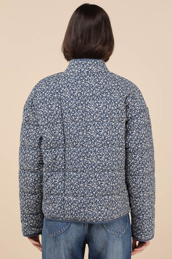 Blue Floral Jacket - Quilted Puffer Jacket - Zip-Front Jacket - Lulus