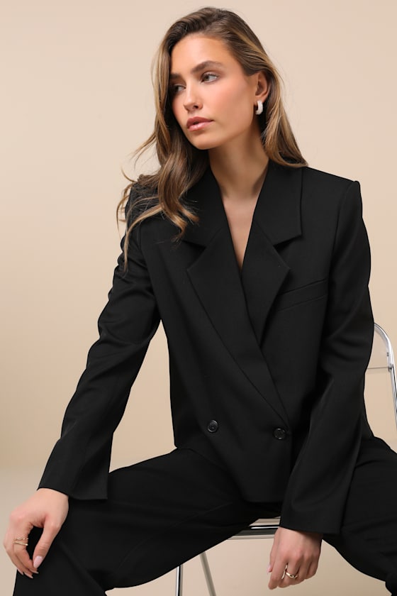 Black Cropped Blazer - Boxy Blazer - Black Double-Breasted Blazer - Lulus