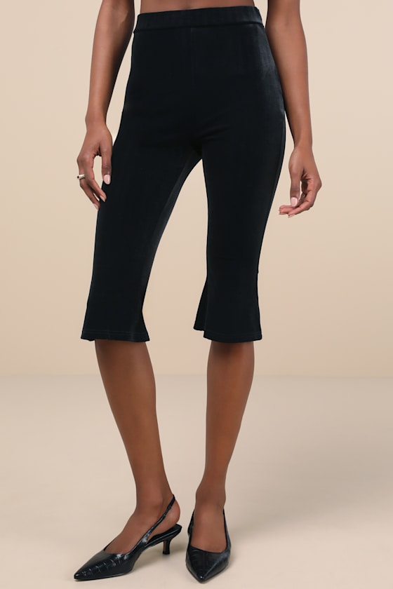 Black Velvet Pants - Flared Capri Pants - High-Rise Capri Pants - Lulus