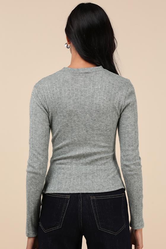 Heathered Olive Top - Long Sleeve Mock Neck Top - Knotted Top - Lulus
