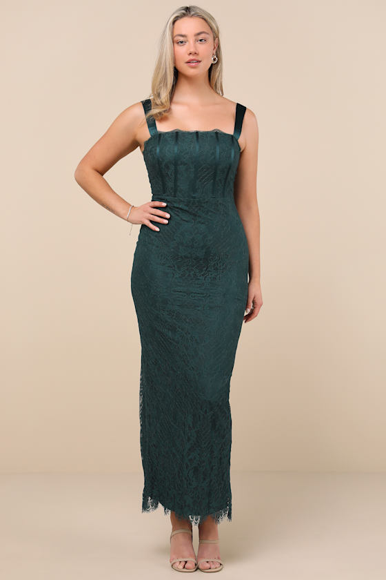Green Lace Maxi Dress - Bustier Maxi Dress - Column Maxi Dress - Lulus