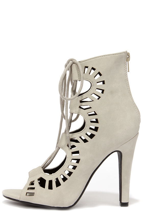 Pretty Peep Toe Booties - Light Grey Booties - Lace-Up Heels - $32.00 ...