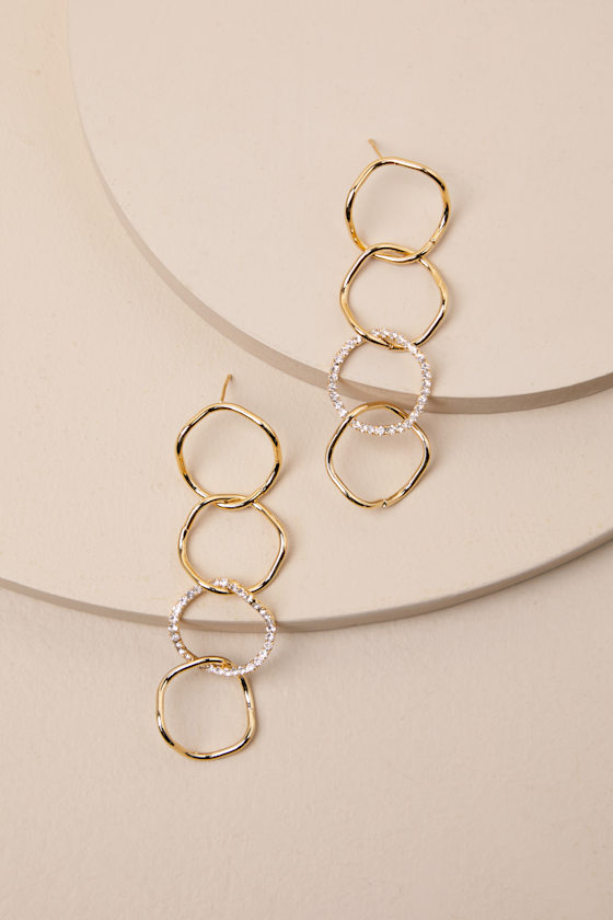 Gold Rhinestone Drop Earrings - Circle Drop Earrings - Earrings - Lulus