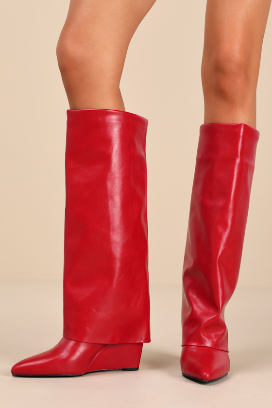 Madden Girl Evannder - Red Fold-Over Boots - Knee-High Boots - Lulus