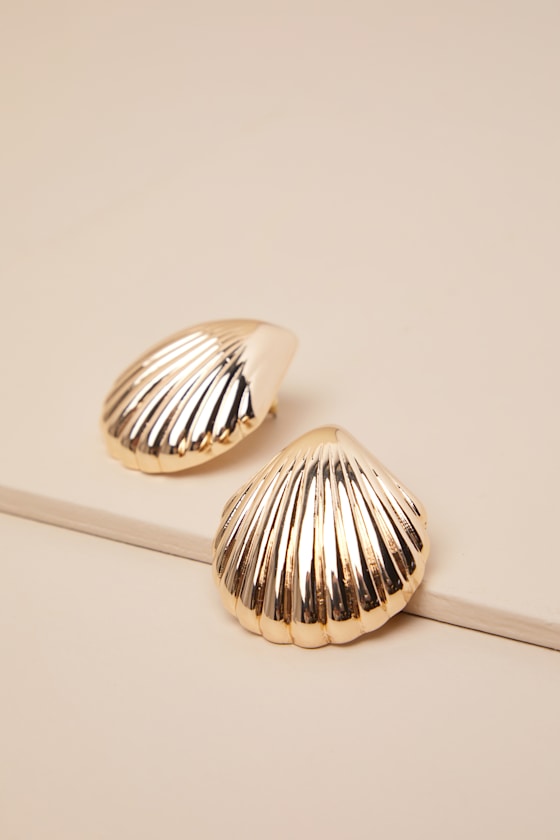 Gold Shell Earrings - Shell Statement Earrings - Beachy Jewelry - Lulus