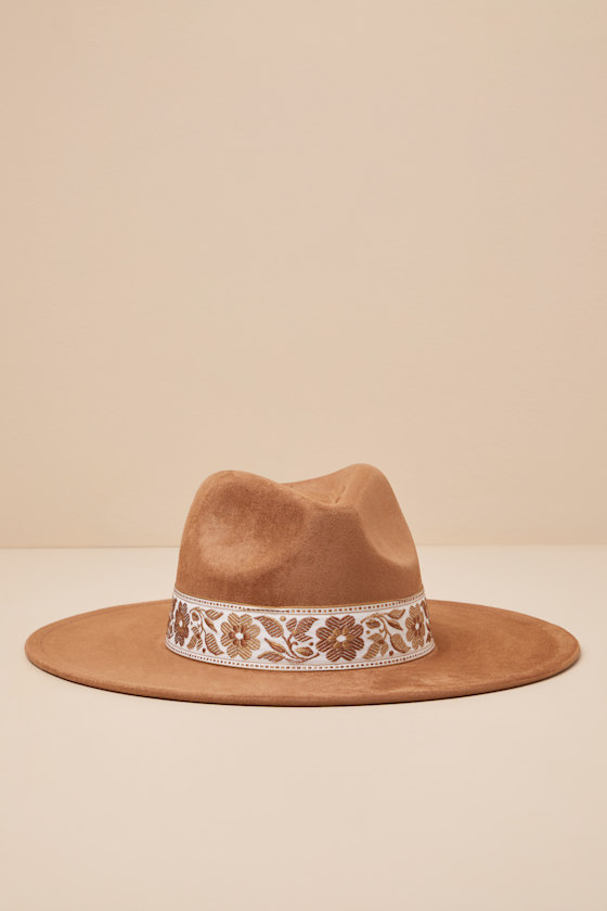 Brown Western Fedora Hat - Embroidered Band Hat - Brown Fedora - Lulus