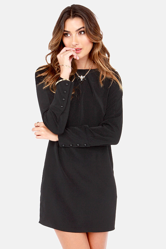 Cute Black Dress - Long Sleeve Dress - Shift Dress - $45.00 - Lulus