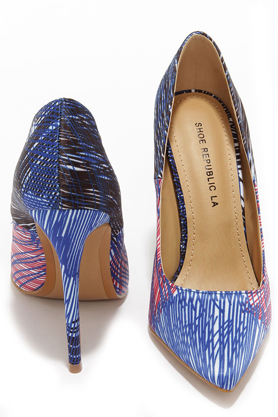 Cute Blue Pumps - Print Pumps - Pointed Pumps - Printed Heels - $34.00 ...