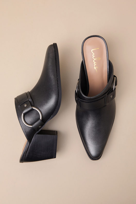 Black Heeled Mules - Suede Pointed-Toe Mules - O-Ring Mules - Lulus