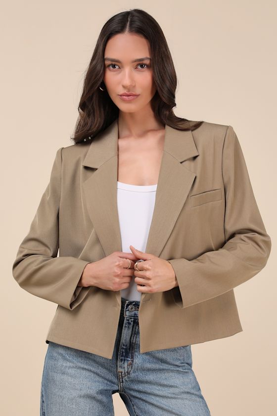 Tan Cropped Blazer - Boxy Blazer - Tan Double-Breasted Blazer - Lulus