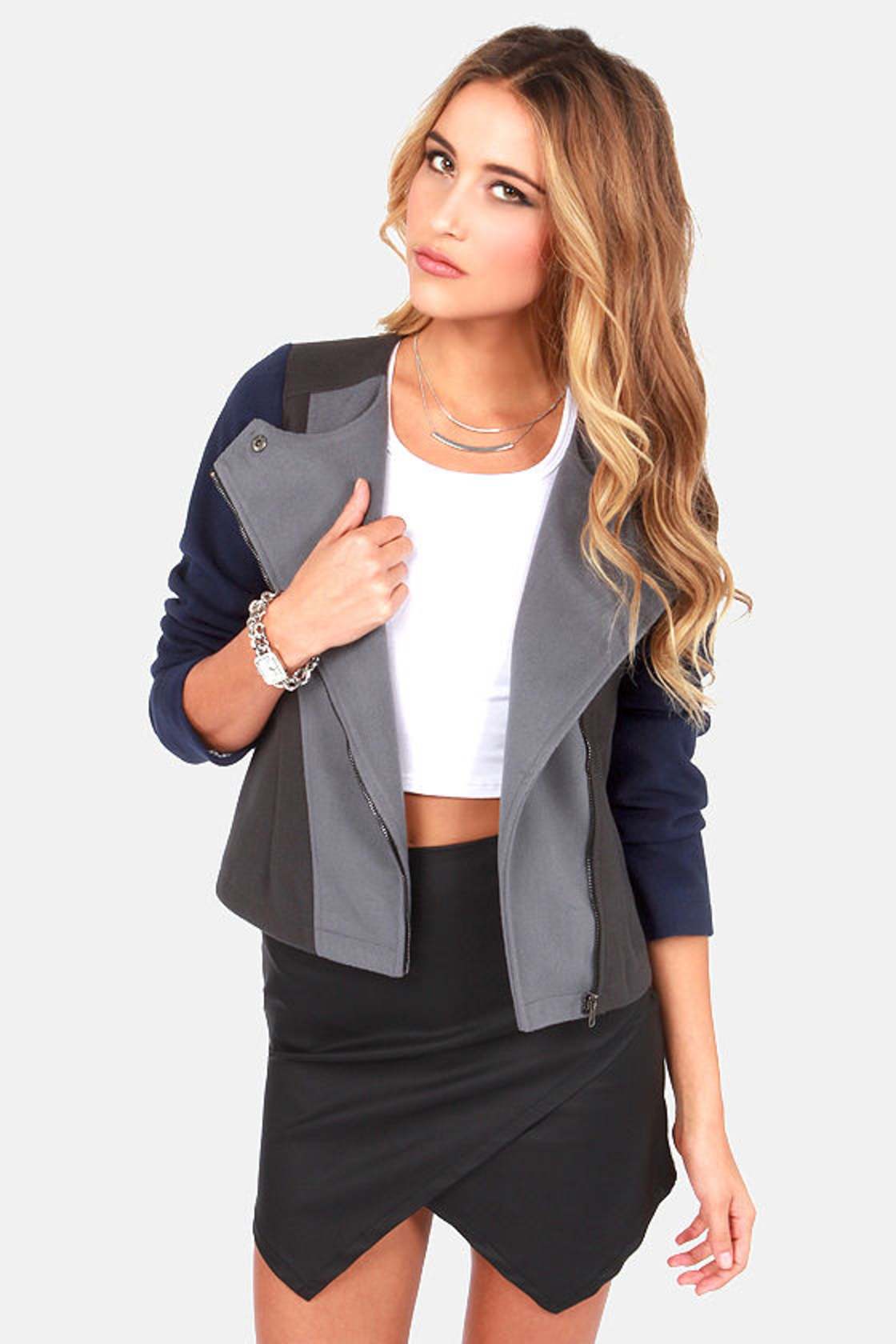 Cute Grey Jacket - Color Block Jacket - Cropped Jacket - $111.00 - Lulus