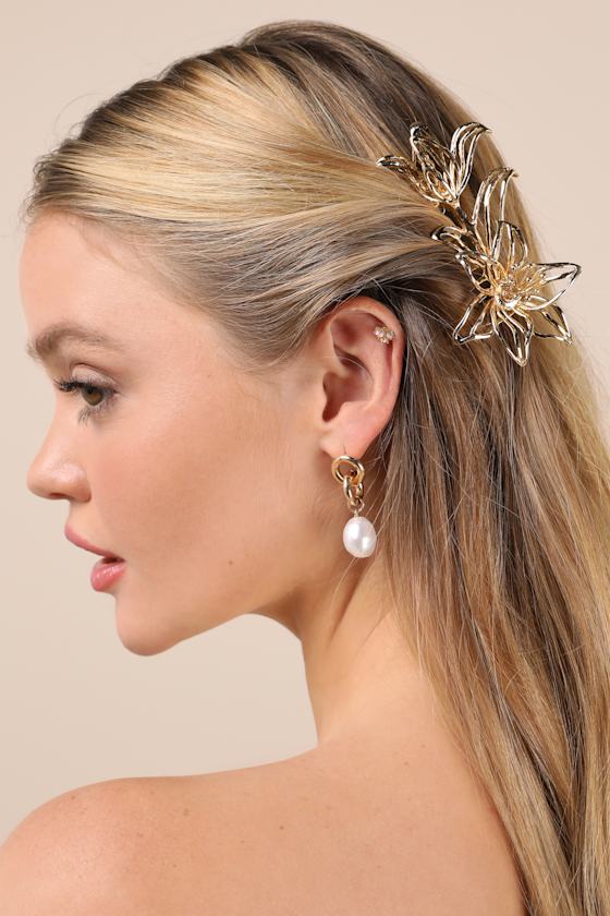 Gold Hair Comb - Bridal Hair Accessories - Gold Floral Hair Comb - Lulus