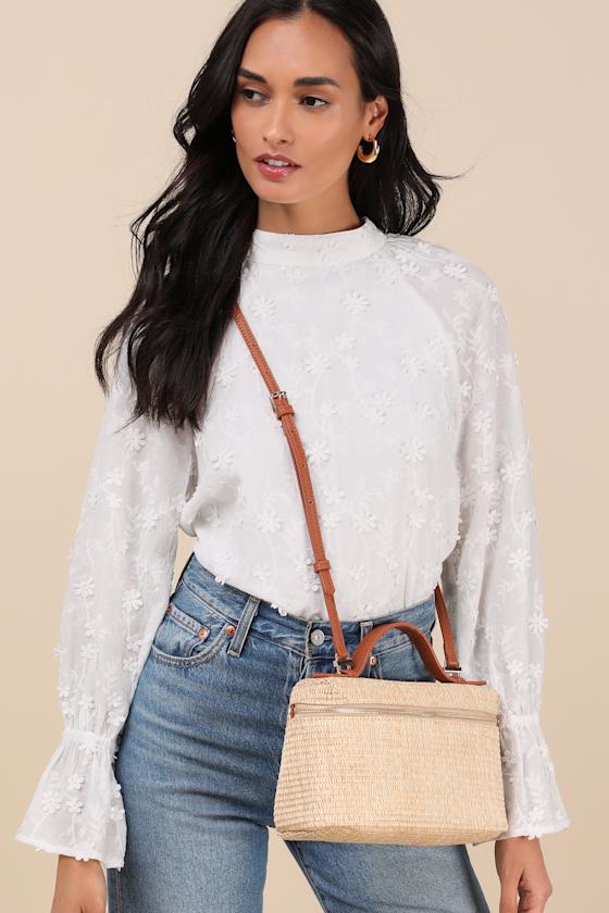 Natural Raffia Handbag - Woven Raffia Crossbody Bag - Boxy Bag - Lulus