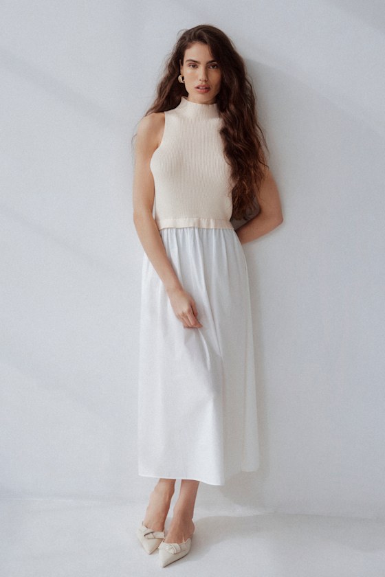 Ivory Two-Tone Dress - Mixed Media Dress - Midi Dress - Dress - Lulus