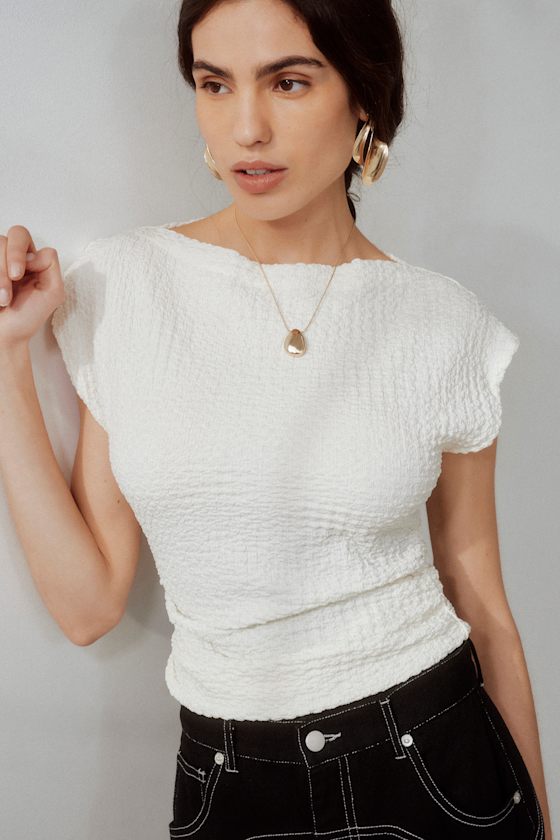 Ivory Textured Top - Cap Sleeve Top - Ruched Top - Ivory Top - Lulus