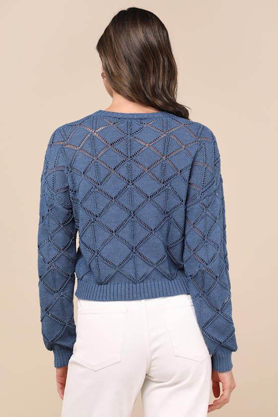 Dark Blue Sweater Top - Pierced Pointelle Knit Top - Sweater Top - Lulus