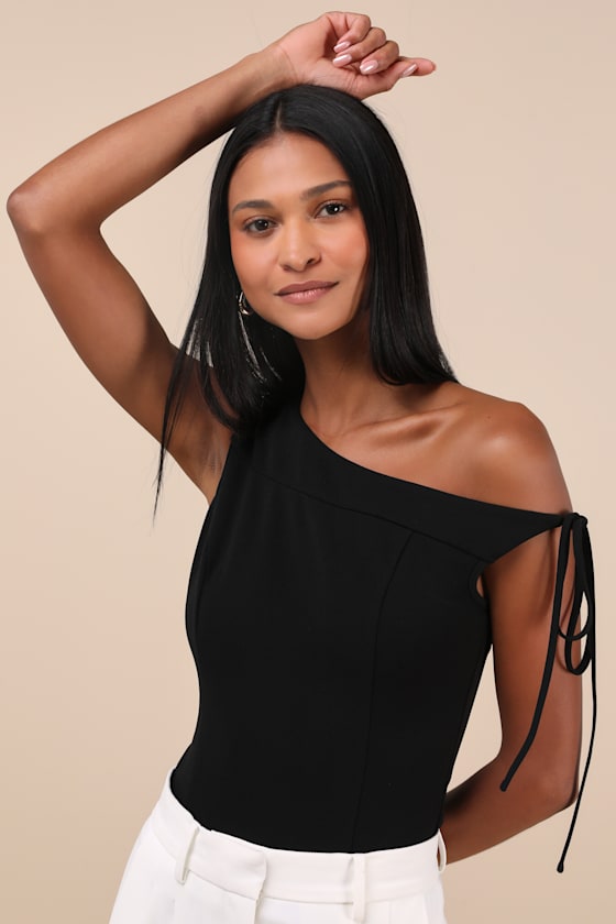 Black One-Shoulder Top - Tie-Strap Top - Black Asymmetrical Top - Lulus