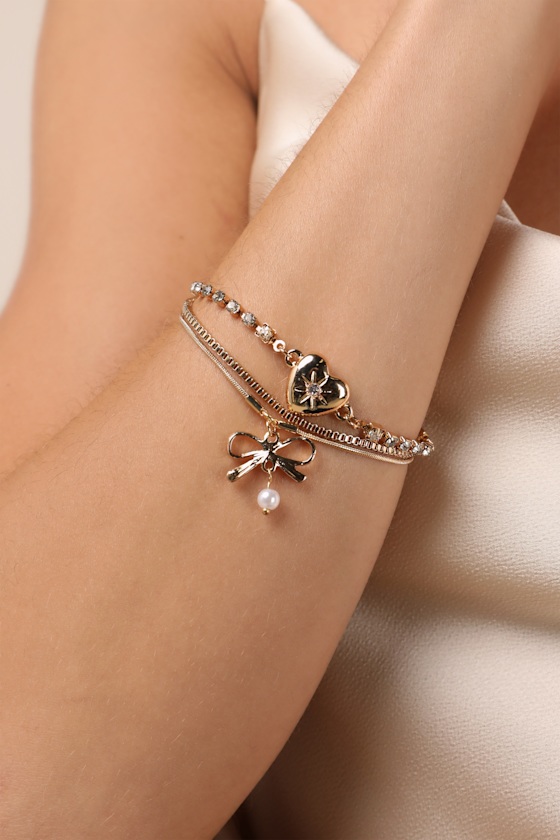 Gold Three-Piece Dress - Charm Bracelet - Layered Bracelet Set - Lulus