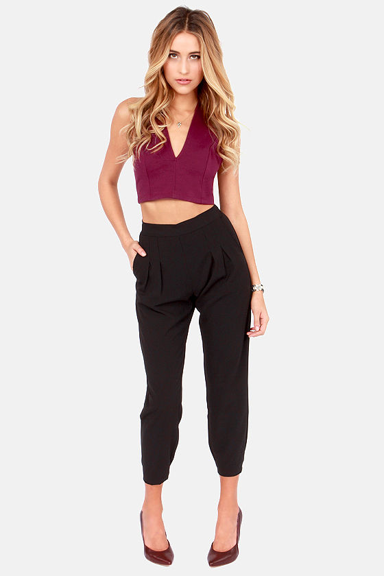 Sexy Burgundy Top Crop Top V Neck Top Halter Top 3200 Lulus