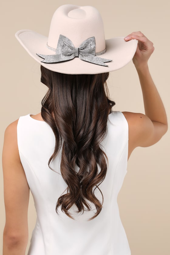 Bone Cowboy Hat - Rhinestone Bow Western Hat - Felt Cowboy Hat - Lulus