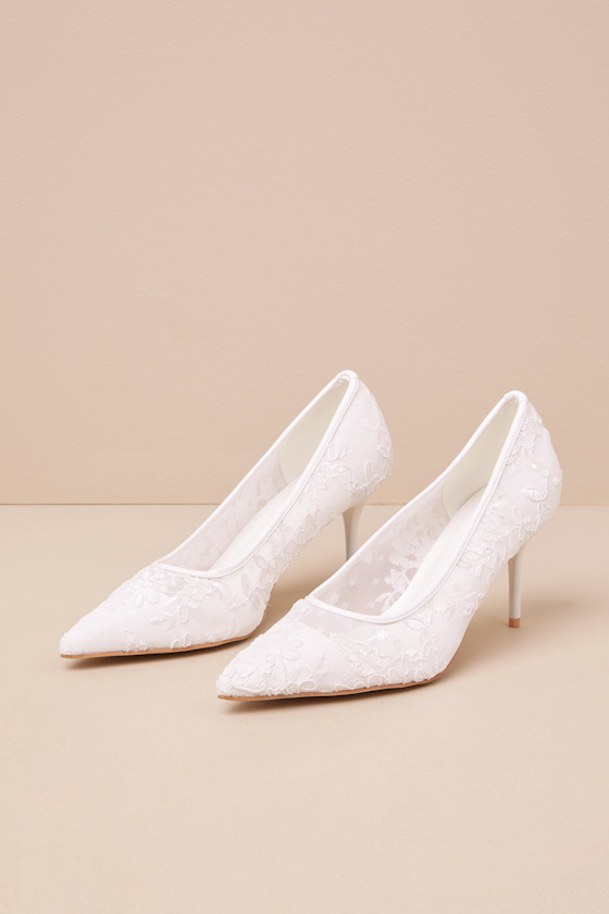 White Pumps - White Sheer Mesh Pumps - Embroidered Floral Pumps - Lulus