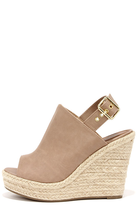 Cute Beige Wedges - Peep Toe Wedges - Espadrille Wedges - $30.00 - Lulus