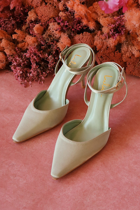 Sage Ankle Strap Pumps - Satin Pumps - Sage Satin Pumps - Pumps - Lulus