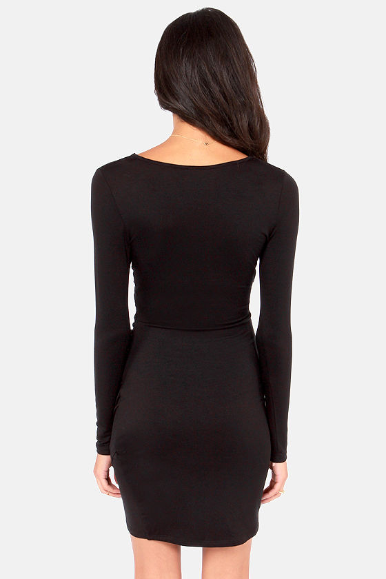 Cute Black Dress - Bodycon Dress - Long Sleeve Dress - $42.00