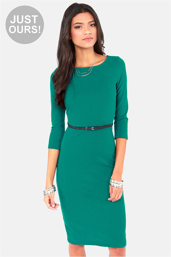 Cute Green Dress - Midi Dress - Bodycon Dress - Long Sleeve Dress - $47 ...