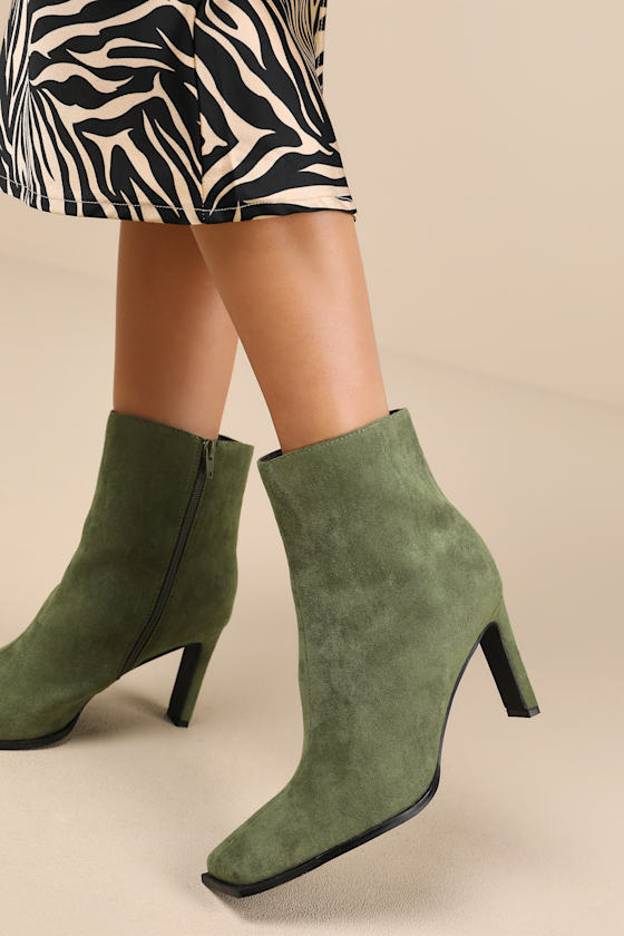 Green Faux Suede Boots - Green Ankle Boots - Square-Toe Boots - Lulus
