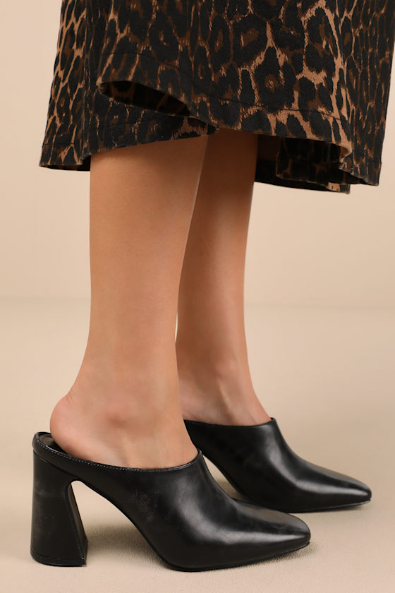 Black Mules - Faux Leather Mule Pumps - Square-Toe Mule Pumps - Lulus