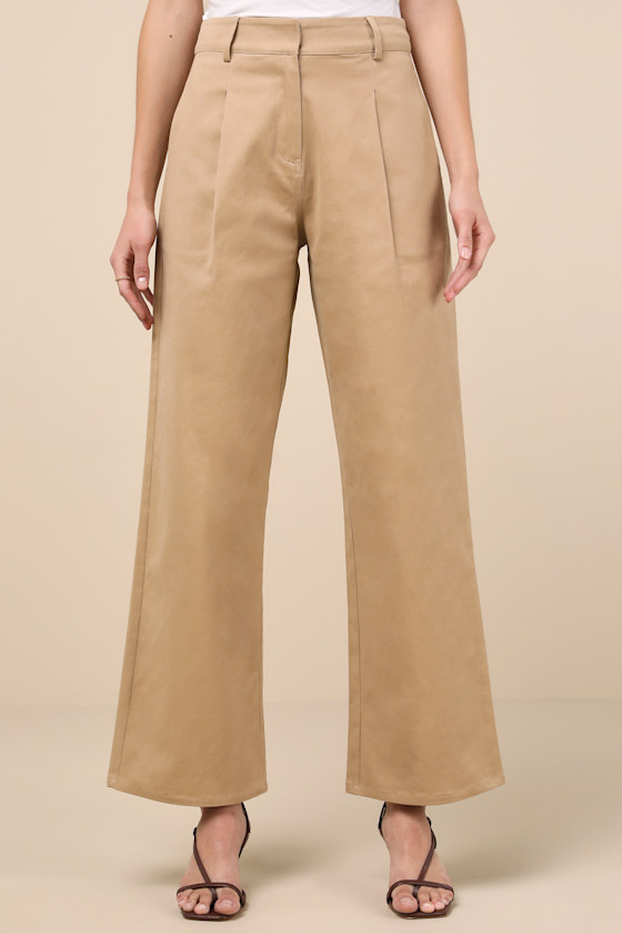 Tan Pleated Pants - High-Rise Woven Pants - Wide-Leg Woven Pants - Lulus
