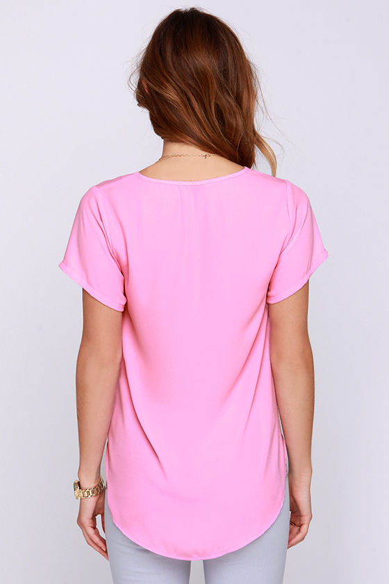 Pretty Pink Top - Short Sleeve Top - High Low Top - $41.00
