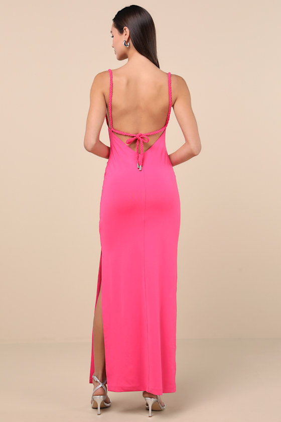 Hot Pink Backless Dress - Pink Maxi Dress - Cowl Neck Maxi Dress - Lulus