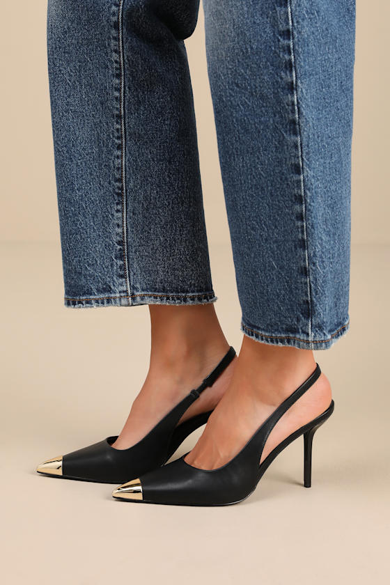 Black Slingback Pumps - Pointed-Toe Pumps - Chic Toe Cap Pumps - Lulus