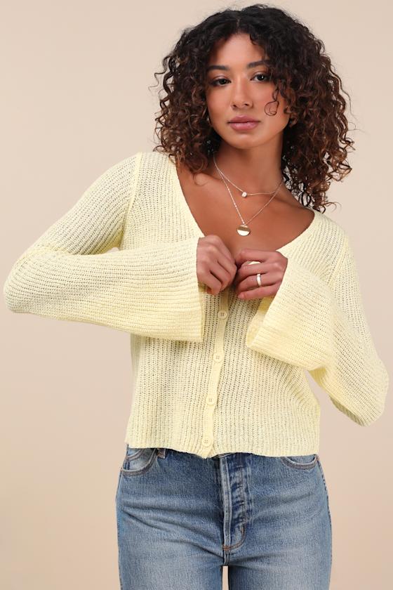 Light Yellow Cardigan - Loose Knit Sweater - Cardigan Sweater - Lulus
