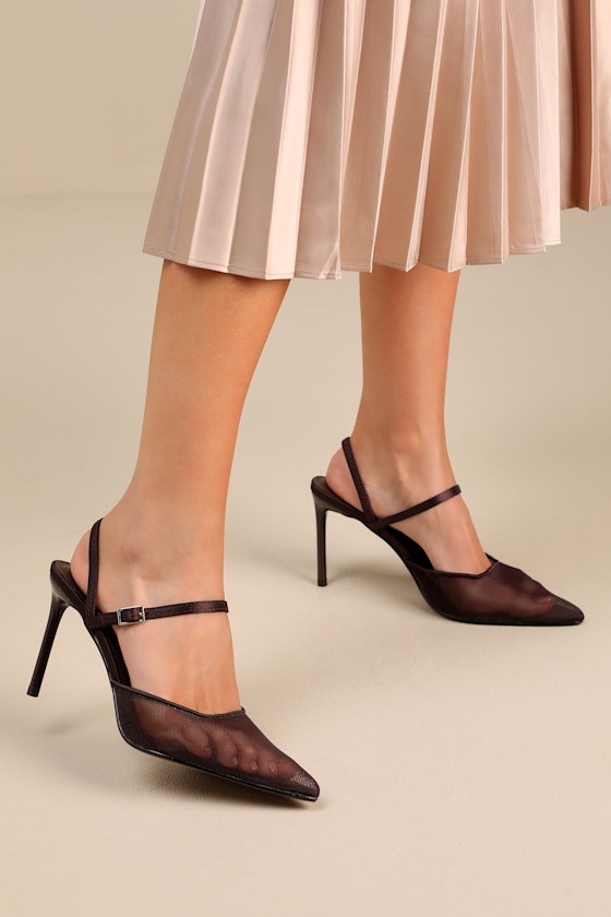 Chocolate Stiletto Pumps - Sheer Mesh Pumps - Pointed-Toe Pumps - Lulus