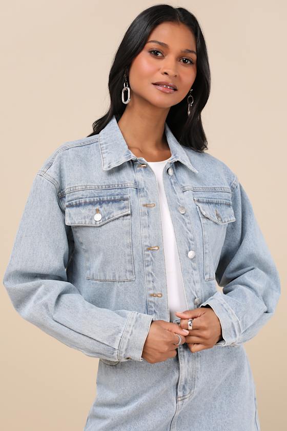 Light Wash Denim Jacket - Cropped Denim Jacket - Denim Jacket - Lulus