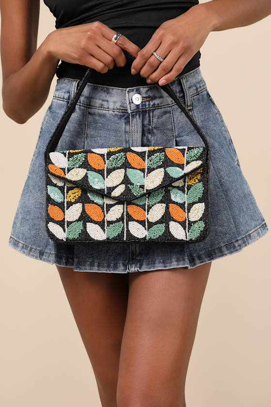 Black Multi Beaded Handbag - Black Handbag - Black Shoulder Bag - Lulus