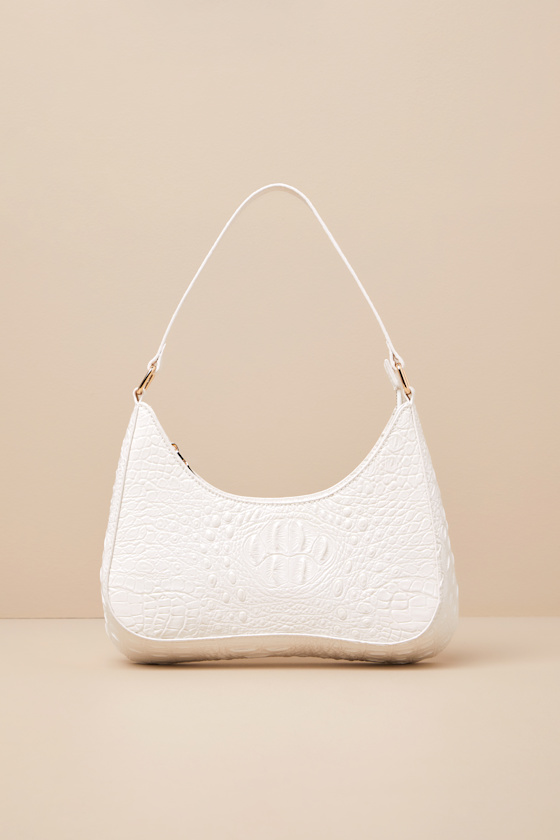 White Croc-Embossed Handbag - Vegan Leather Purse - White Purse - Lulus